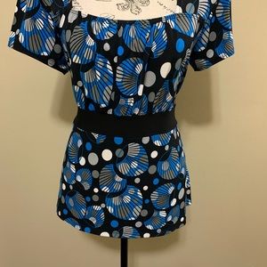 Susan Lawrence | Tops | Susan Lawrence Black Blue Pattered Large Top ...